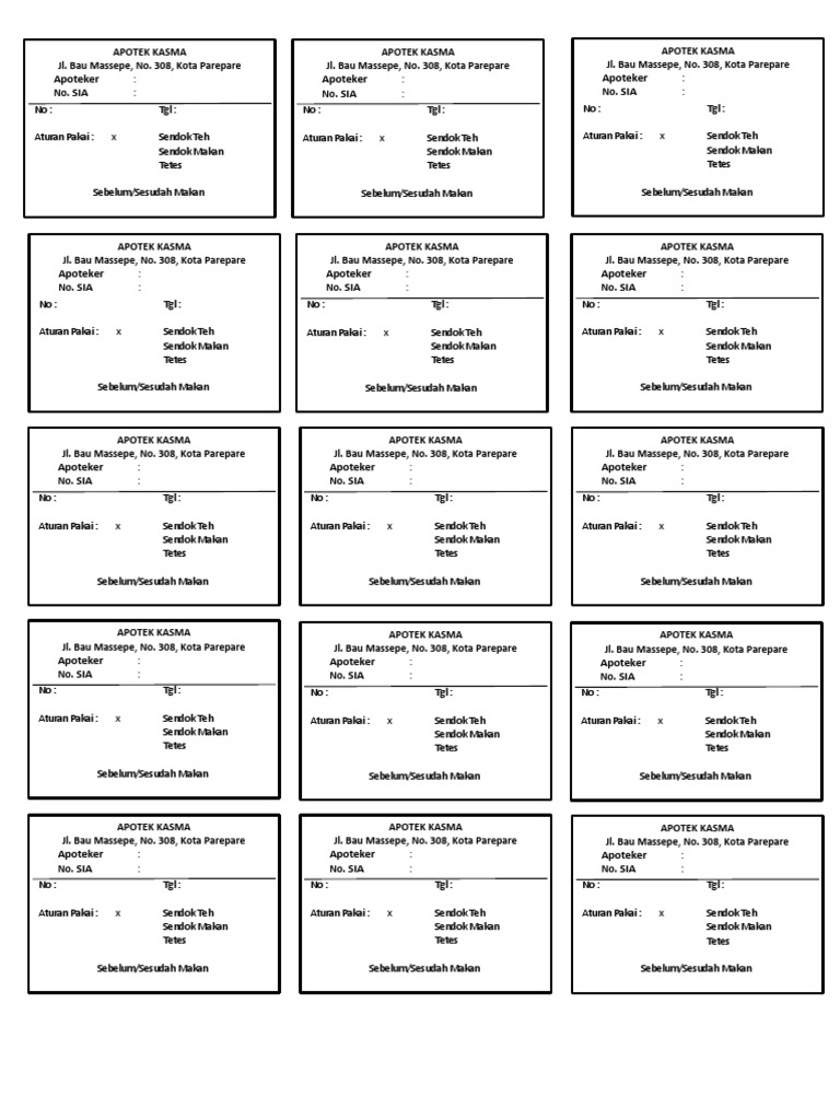 Etiket Putih Sirup Apotek Kasma | PDF