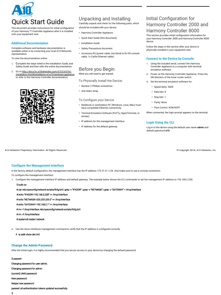 Quick Start Guide: Unpacking and Installing Initial Configuration For Harmony Controller 2000 ...