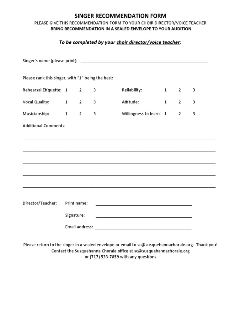 Singer Recommendation Form | PDF