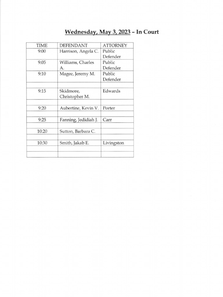 Jefferson County Court Calendar May 3, 2023 | PDF