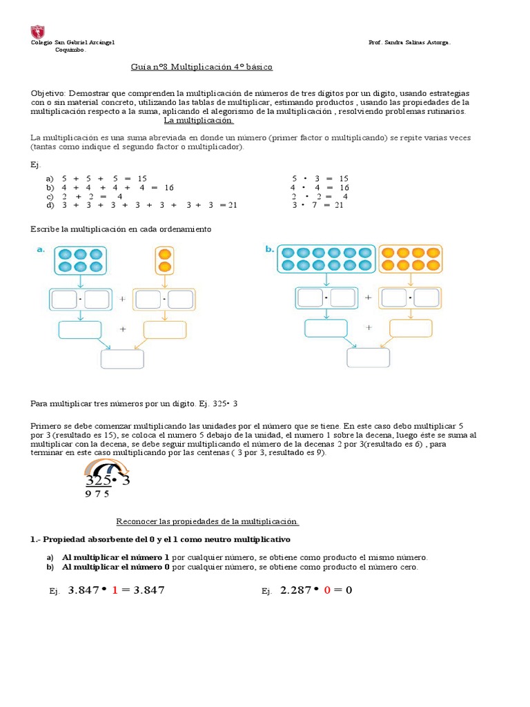 Guía N°7 4to Básico | PDF | Multiplicación | Aritmética