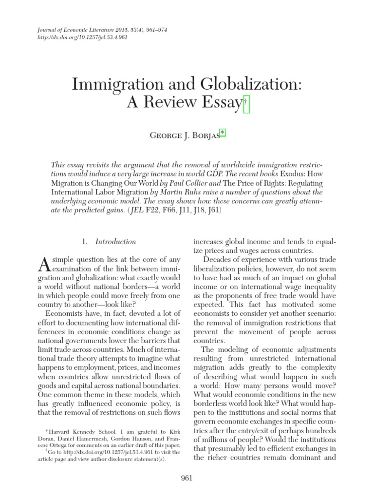 Borjas Immigration and Globalization A Review Essay | PDF | Immigration ...