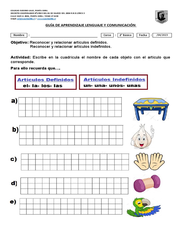 Guia de Artículos Definidos e Indefinidos | PDF