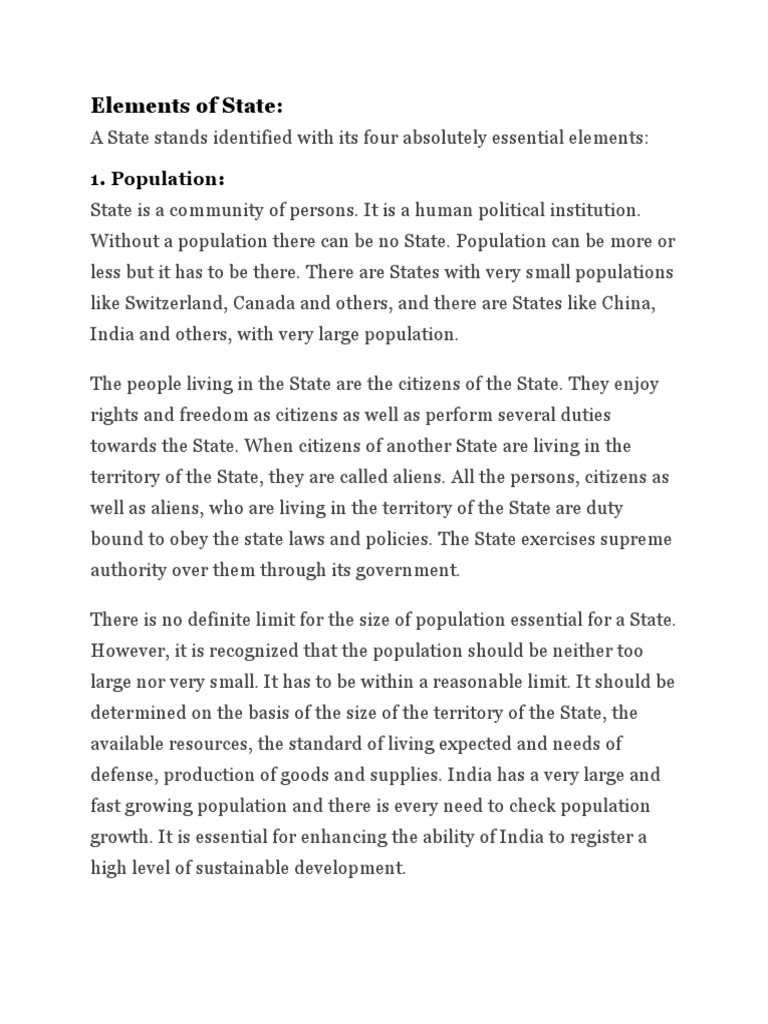 The Four Essential Elements of a State: Population, Territory ...