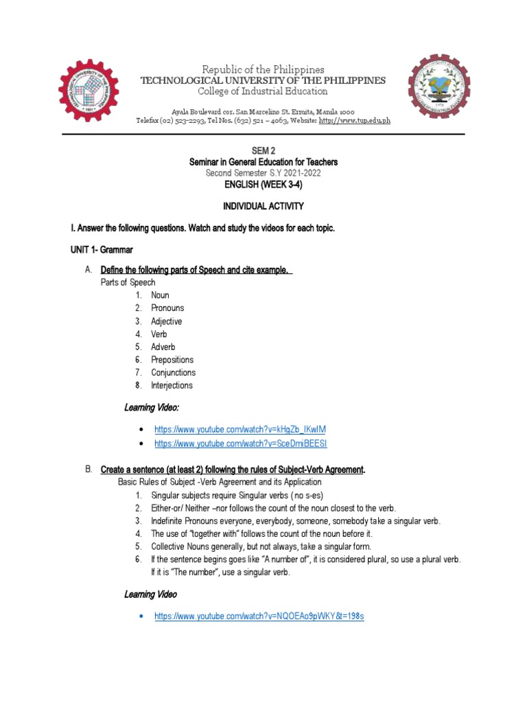 Asynchronous Activity No. 1 | PDF | Grammatical Number | Verb