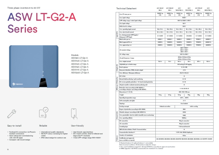 AISWEI Three phase inverters 8 to 20 kW Datasheet | PDF