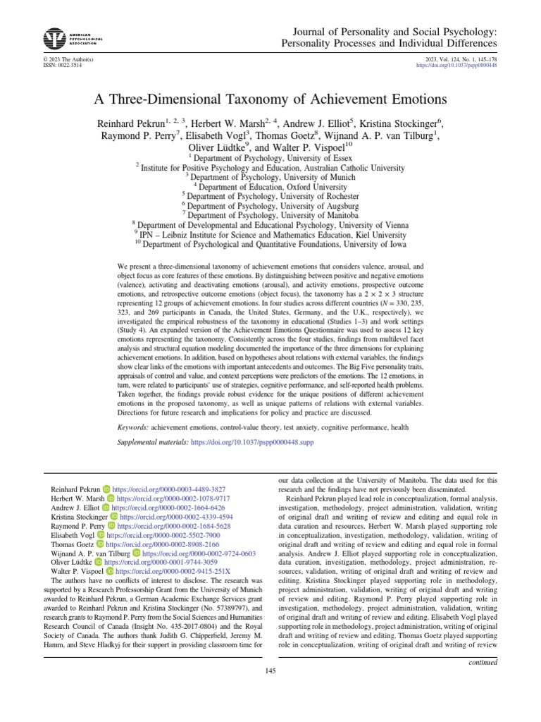 A Three-Dimensional Taxonomy of Achievement Emotions | PDF | Emotions ...