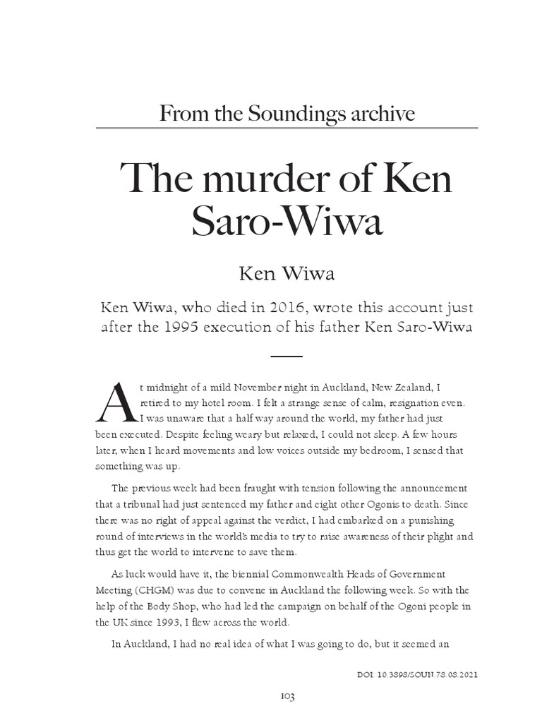 Ken Saro-Wiwa: A Son's Account | PDF | Politics | Mystery, Thriller ...