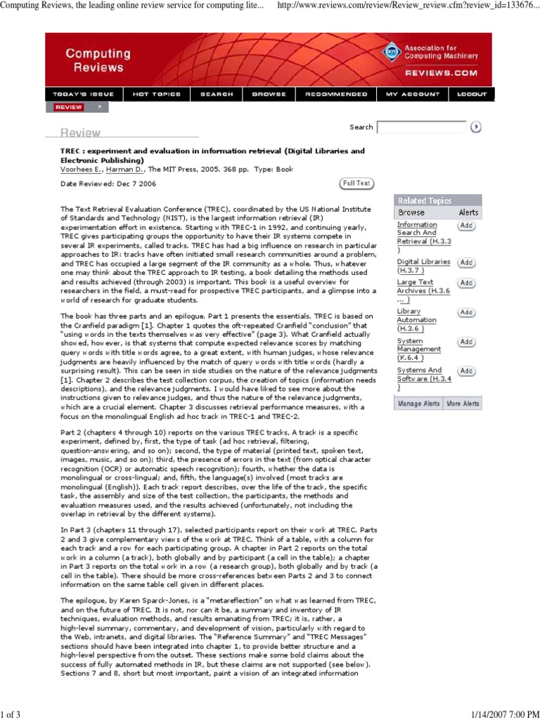 TREC Experiment and Evaluation in Inform | PDF | Information Retrieval ...