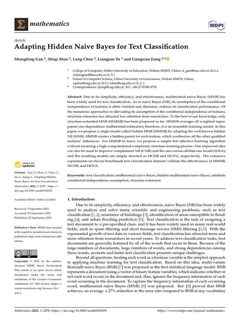 Mathematics 09 02378 V2 Pdf Statistical Classification Bayesian Network
