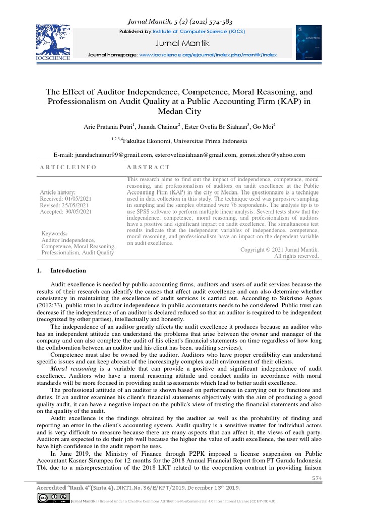 The Effect of Auditor Independence, Competence, Moral Reasoning, and ...