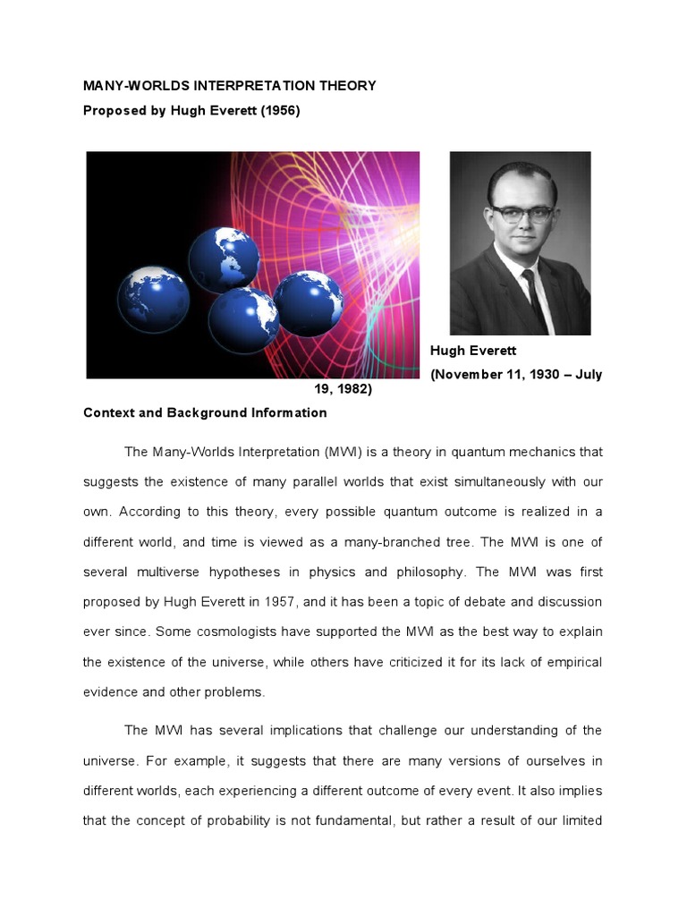 Many-Worlds Interpretation Theory Proposed by Hugh Everett (1956 ...