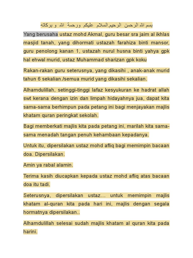 Teks MC | PDF | Kajian Bahasa Asing | Agama & Spiritualitas