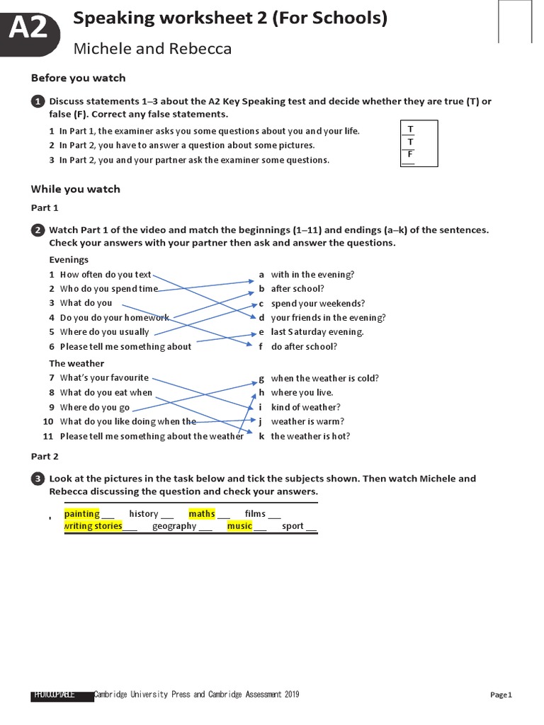 A2 Speaking Worksheet 2 (PDF - Io) Subir | Download Free PDF | Question ...