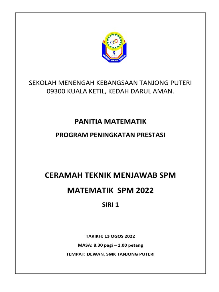 Ceramah Teknik Menjawab SPM Matematik SPM 2022 | PDF
