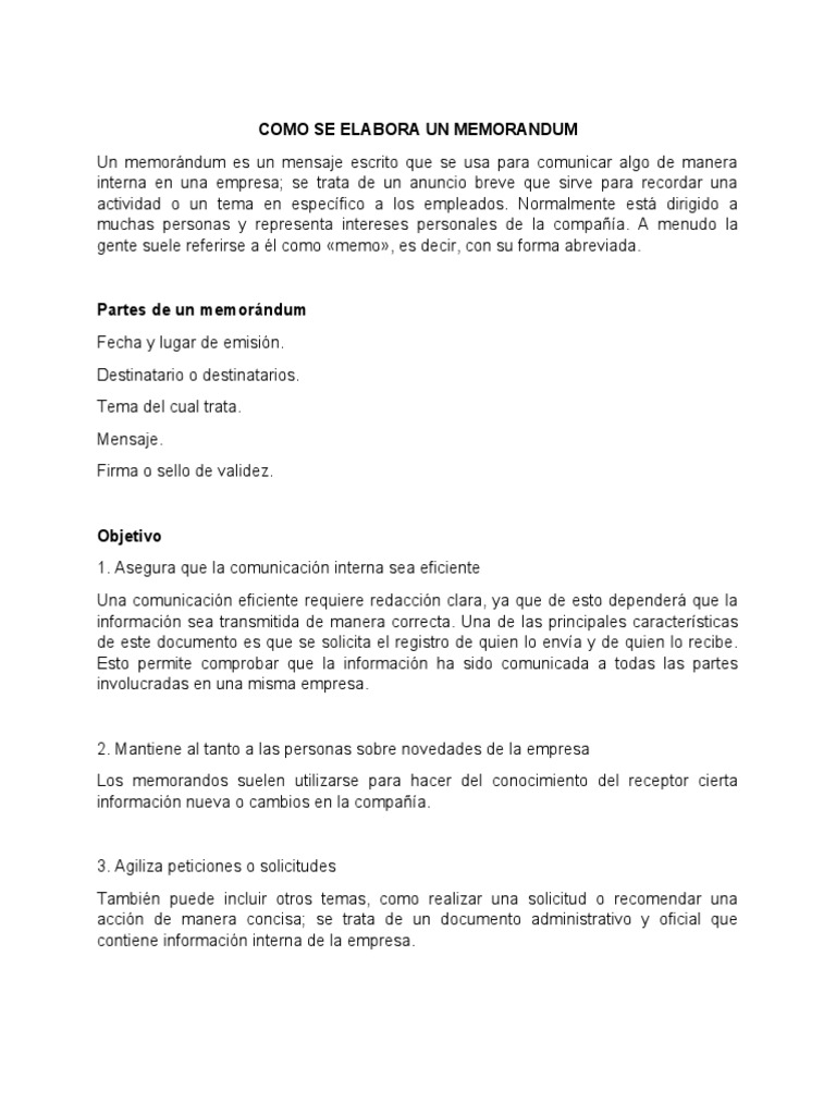 Como Se Elabora Un Memorandum | PDF | Comunicación | Información