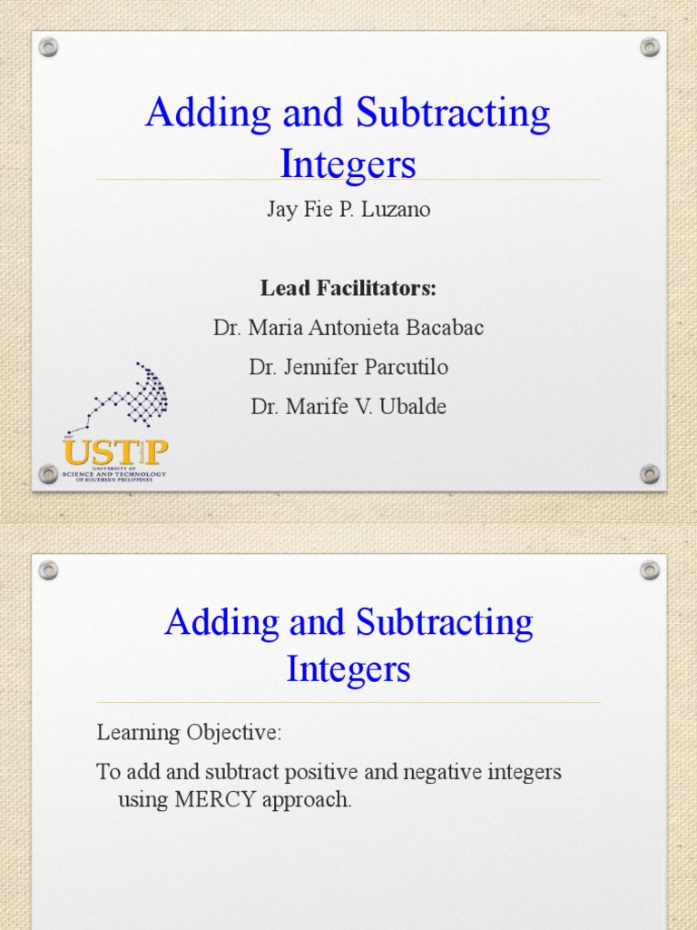 Adding and Subtracting Integers | PDF