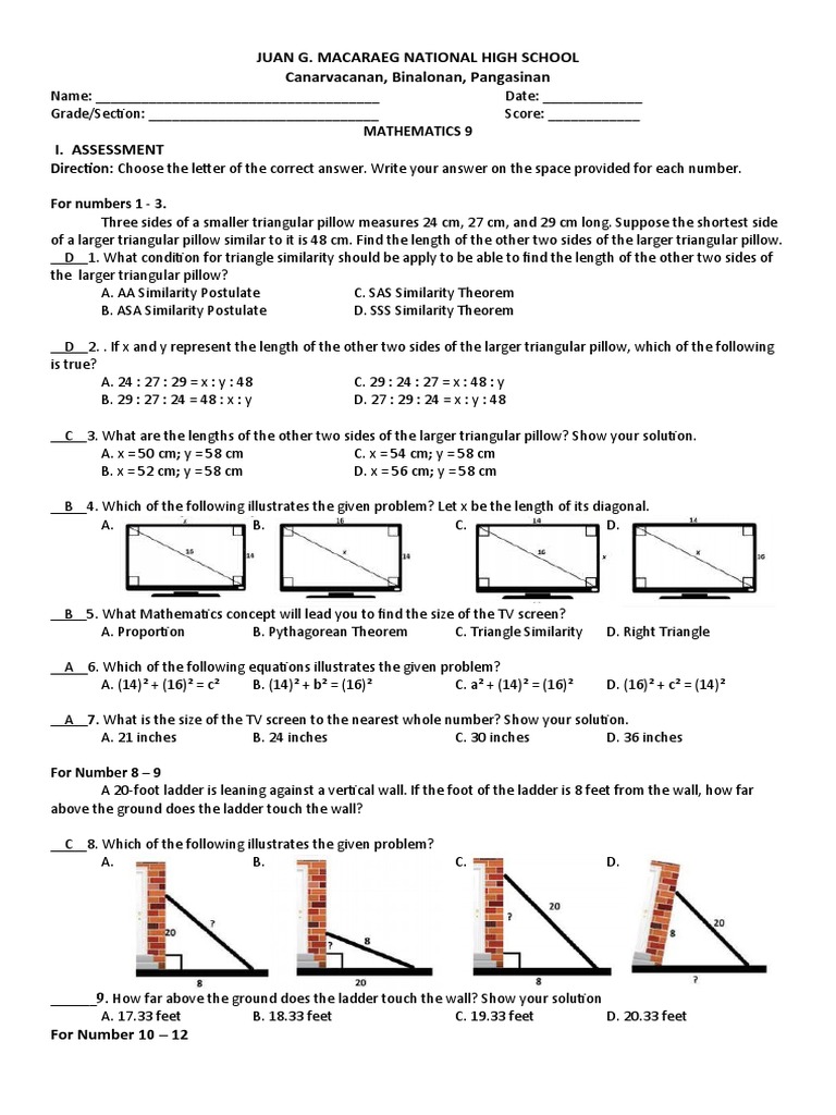 Math 9 Activity Sheet | PDF | Triangle | Length