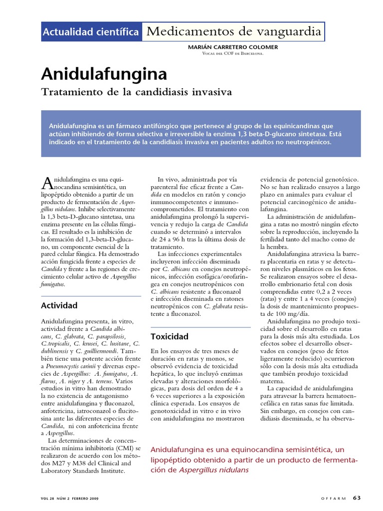 Anidulafungina: Candidiasis Invasiva | PDF | Cuidado de la salud | Farmacia