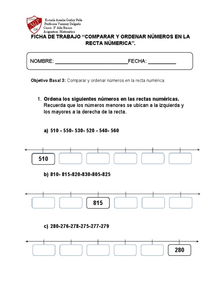 Comparar y Ordenar Números en la Recta Numérica | PDF