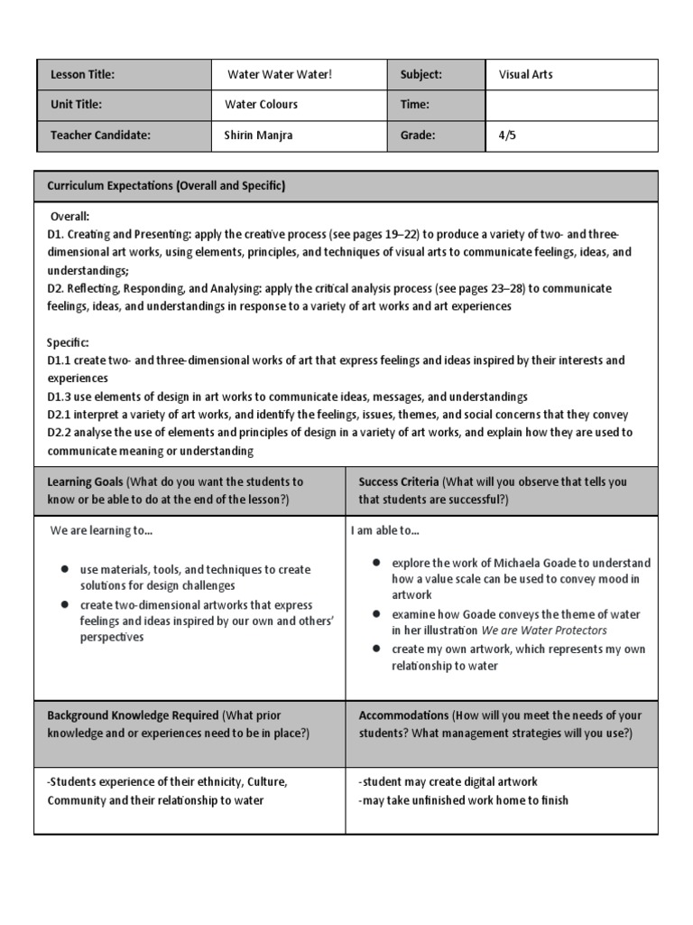 Visual Arts-Water Lesson Plan | PDF | Color