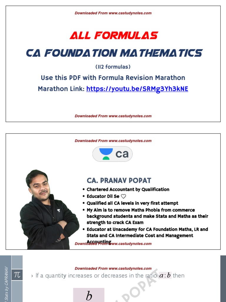 All Formulas: Ca Foundation Mathematics | Download Free PDF | Equations ...