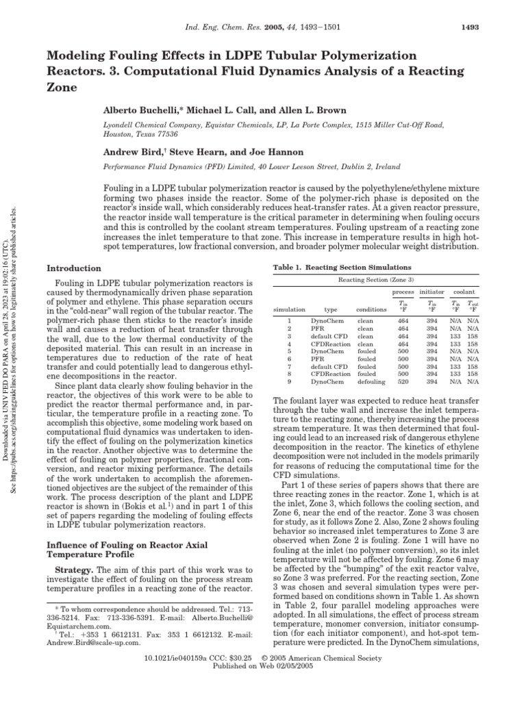Modeling Fouling Effects in LDPE Tubular Polymerization | PDF ...