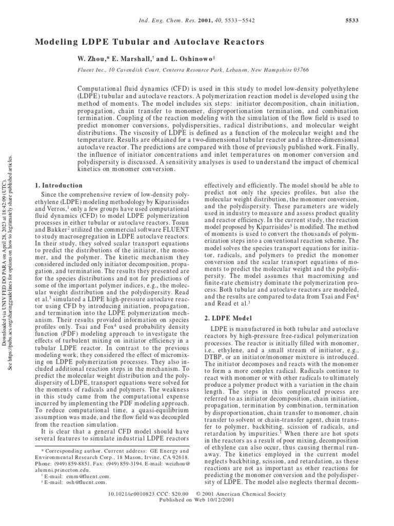 Modeling LDPE Tubular and Autoclave Reactors | PDF | Polymers | Viscosity