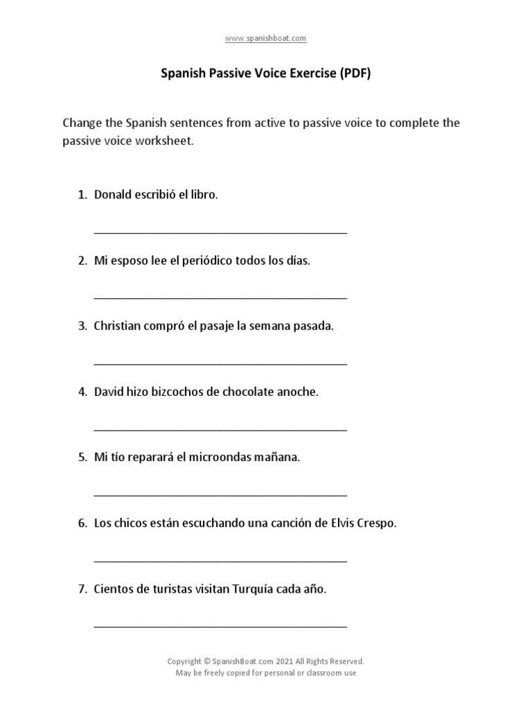 Spanish Passive Voice Exercise PDF | PDF