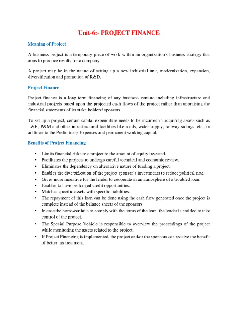Unit-6:-Project Finance | PDF | Project Finance | Loans