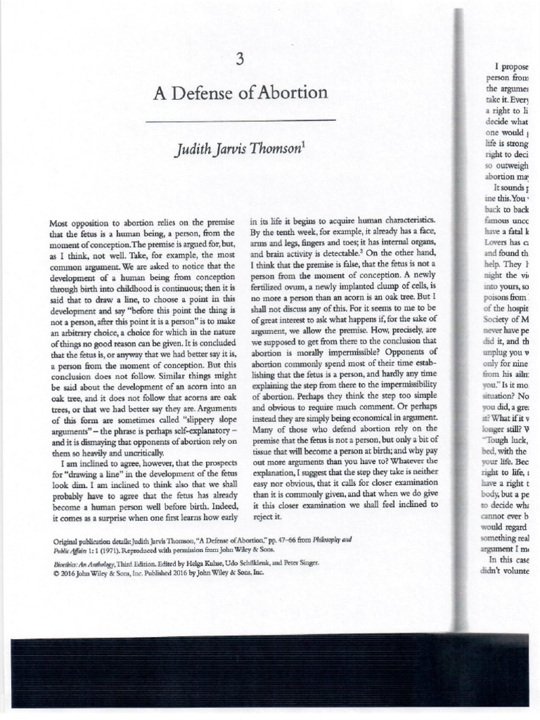 Jarvis Thomson - A Defense of Abortion | PDF