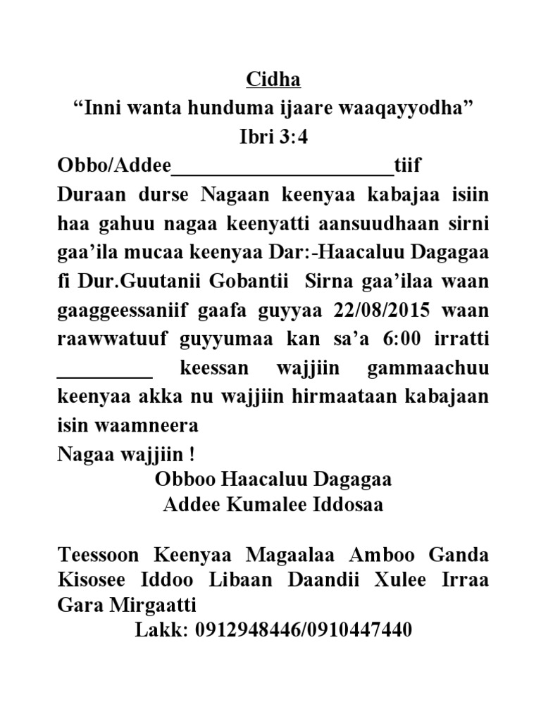 Waamicha Cidha | PDF