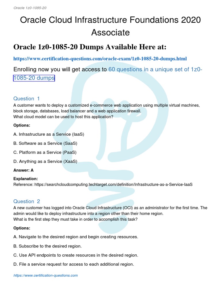 Oracle Cloud Infrastructure Foundations 2020 Associate: Oracle 1z0-1085 ...