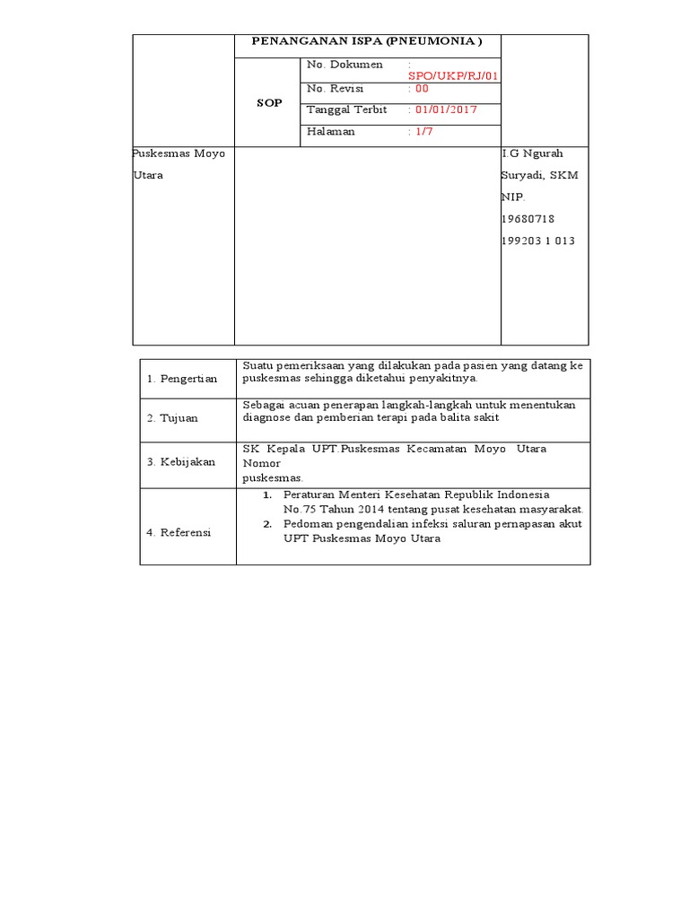 Sop Penanganan Ispa Pneumonia | PDF