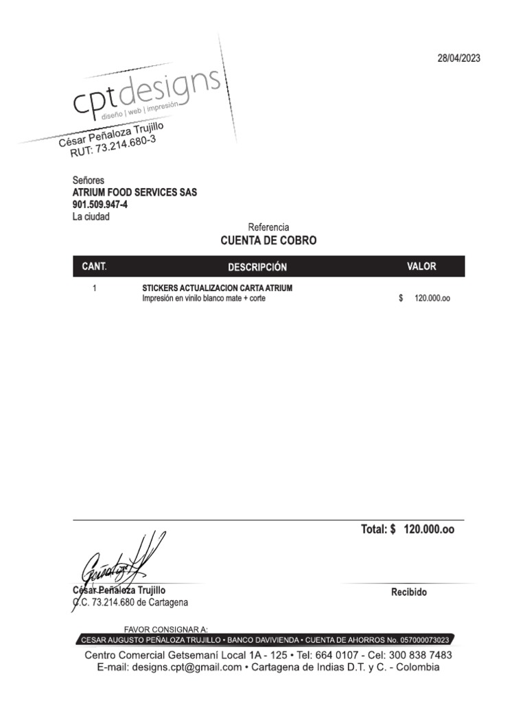 Atrium Food Services Sas 901.509.947-4: Impresión en Vinilo Blanco Mate ...