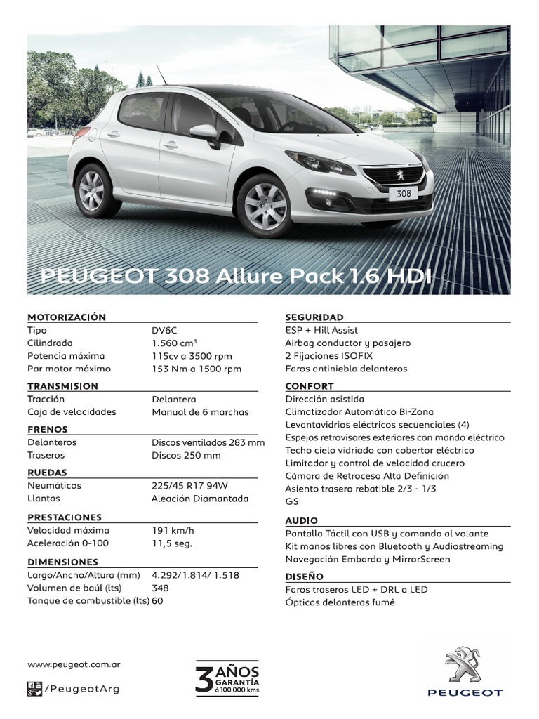 FICHA TECNICA - 308 - ALLURE PACK 1.6hdi - 007 | PDF