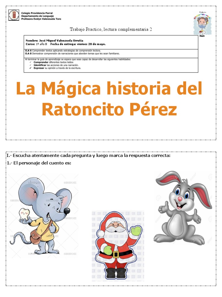 La Mágica Historia Del Ratoncito Pérez: Trabajo Practico, Lectura ...