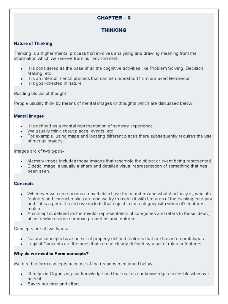 Chapter - 8 Thinking | PDF | Thought | Concept