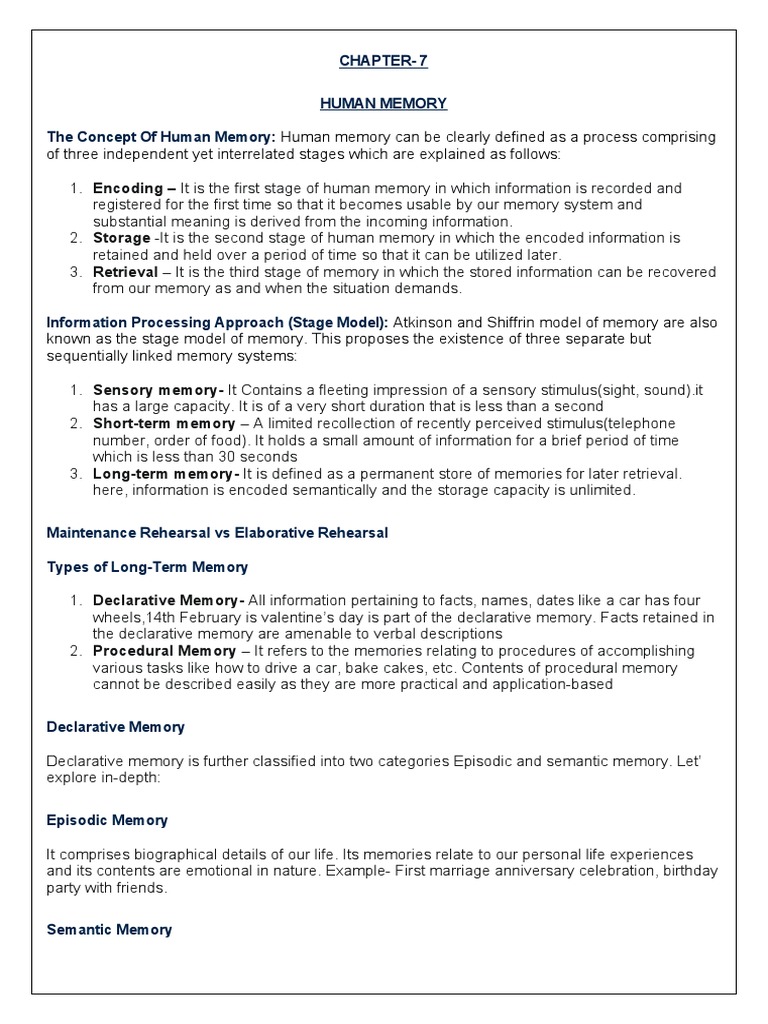 Chapter-7 Human Memory The Concept of Human Memory | PDF | Memory | Recall (Memory)