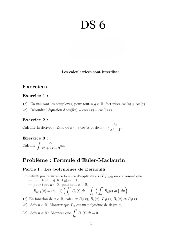 Formule d'Euler-Maclaurin et exercices | PDF | Analyse numérique ...