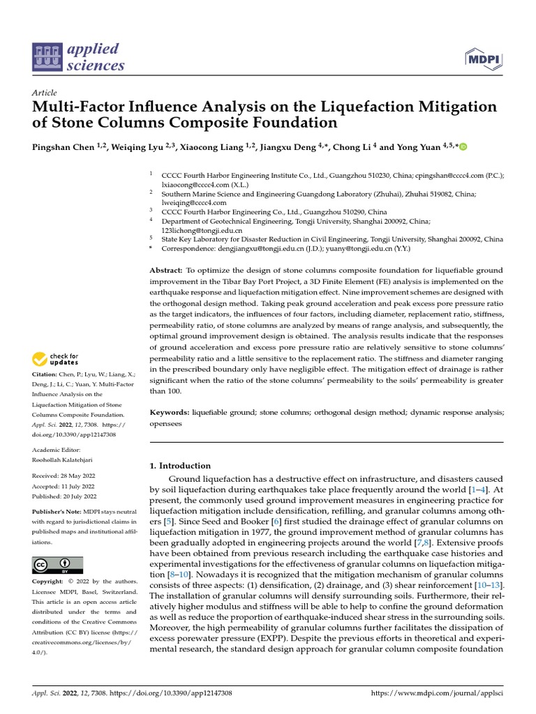 Applied Sciences: Multi-Factor Influence Analysis On The Liquefaction Mitigation of Stone ...