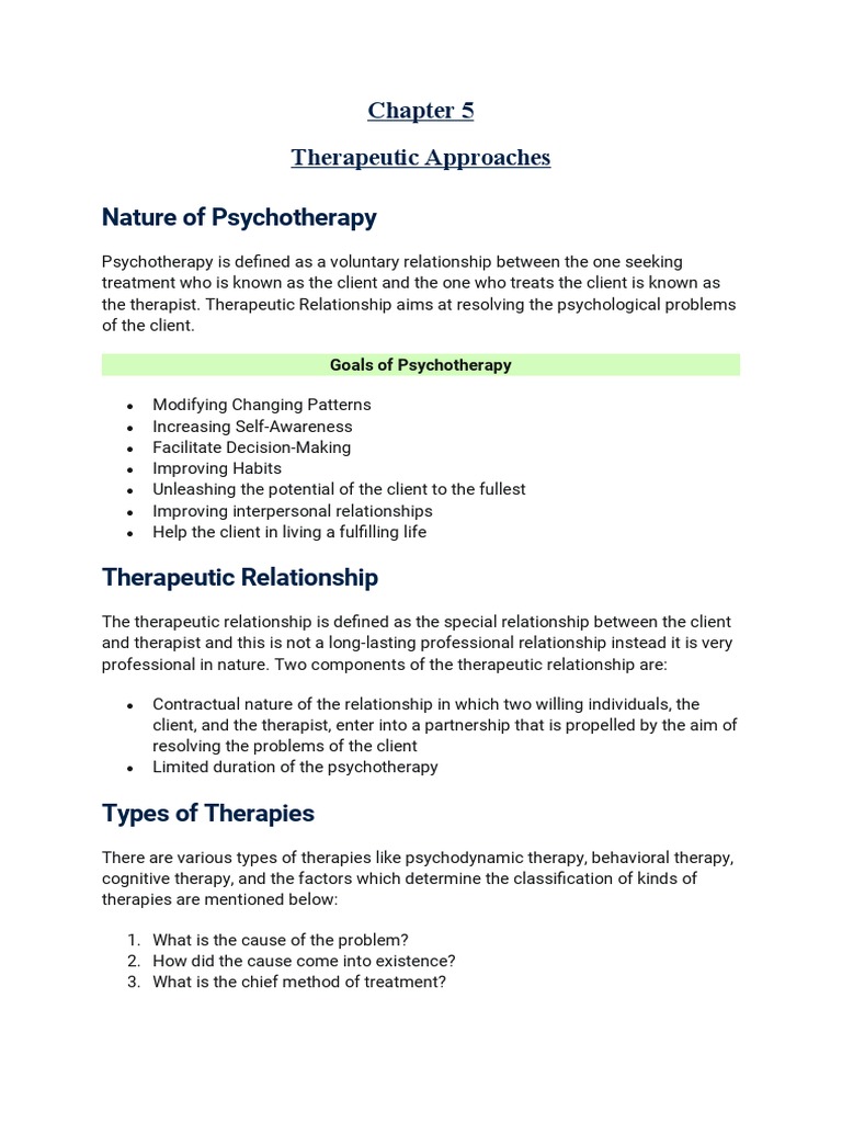 Therapeutic Approaches Nature of Psychotherapy | PDF | Psychotherapy ...