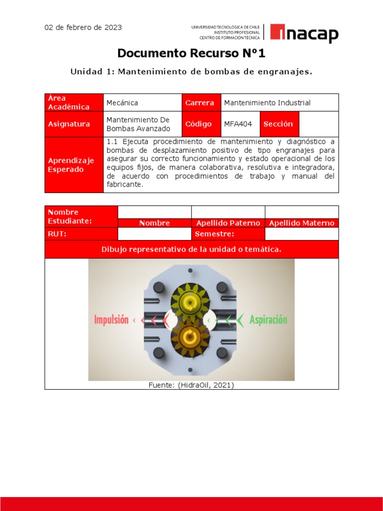 MFA404 - U1 - DR1 (1) (4) Documento Recurso N°1 | PDF | Bomba | Engranaje