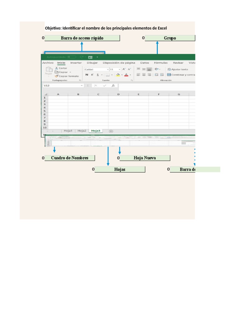 Objetivo: Identificar El Nombre de Los Principales Elementos de Excel Barra de Acceso Rápido ...