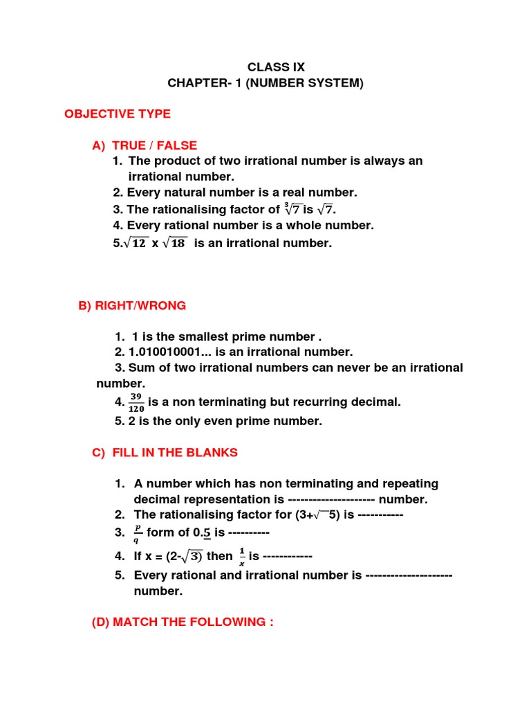CLASS IX Chapter1 MCQ | PDF | Numbers | Rational Number CLASS IX Chapter1 MCQ | PDF | Numbers | Rational Number