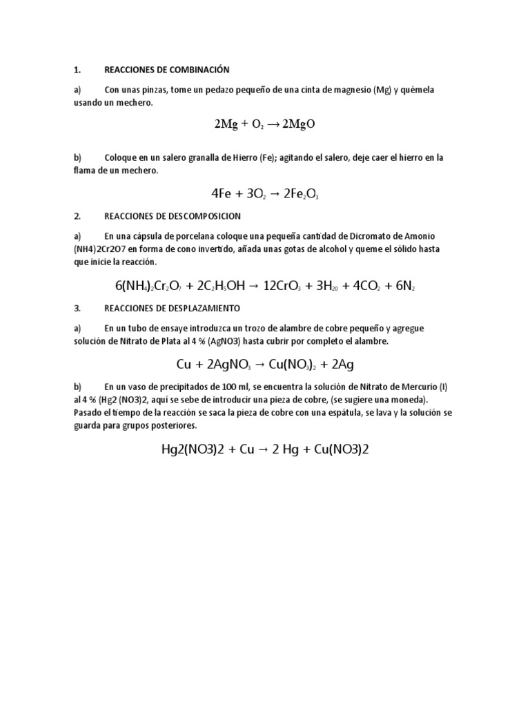 2Mg + O 2mgo: 1. Reacciones de Combinación | PDF | Reacciones químicas | Redox