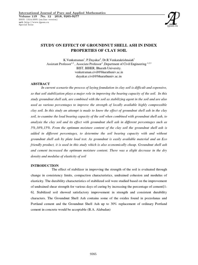 Study On Effect of Groundnut Shell Ash in Index Properties of Clay Soil ...