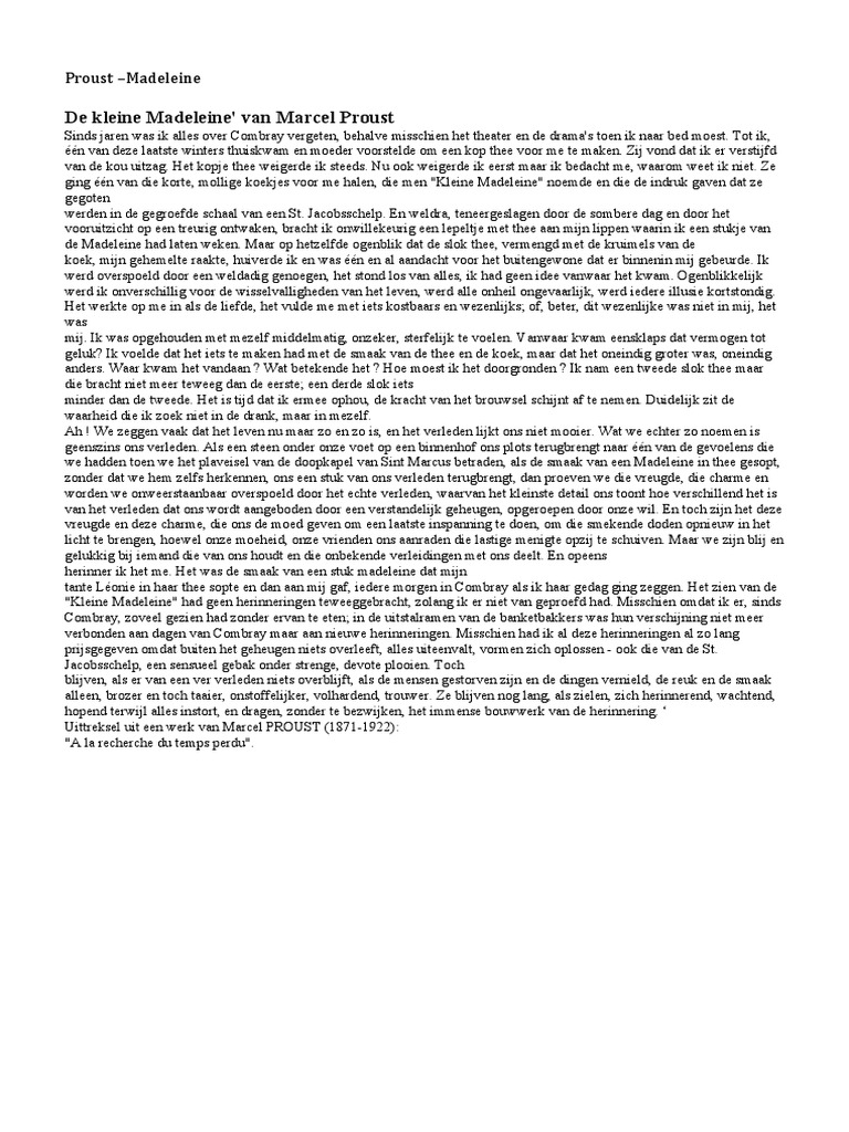 De Kleine Madeleine' Van Marcel Proust | PDF