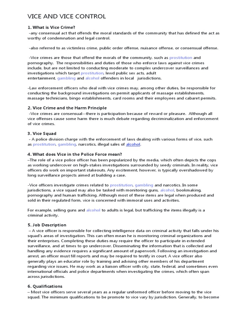 Vice and Vice Control: 1. What Is Vice Crime? | PDF | Gambling | Ethanol