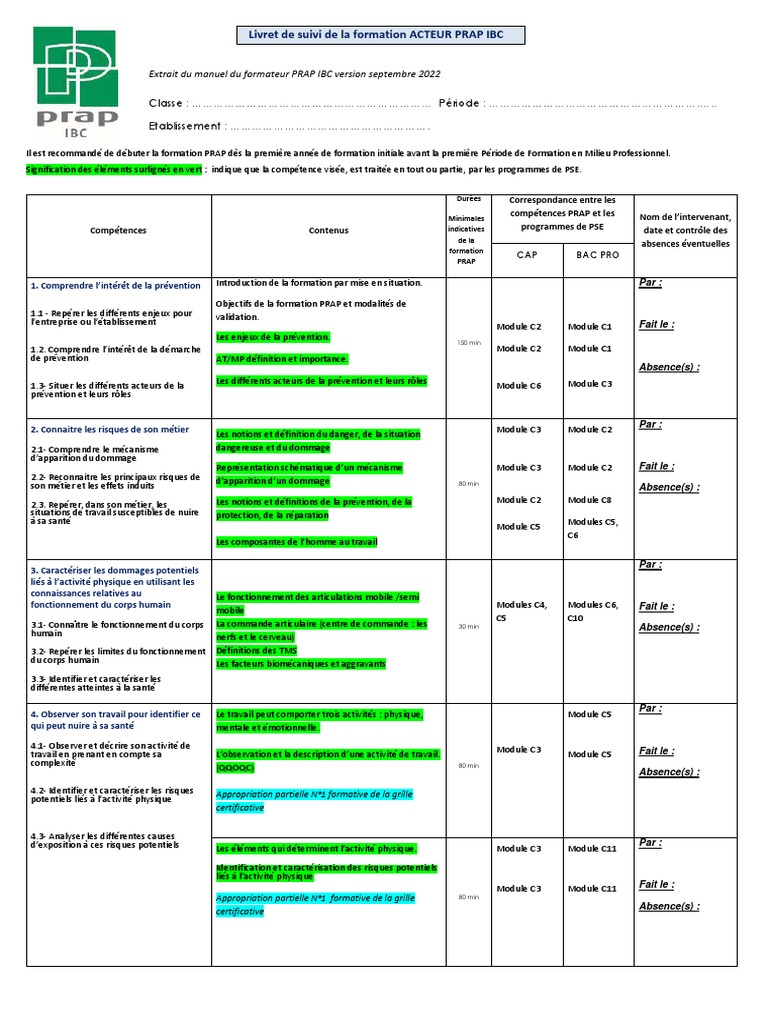 Livret Suivi Acteur PRAP IBC - Septembre 2022 | PDF | Prophylaxie ...